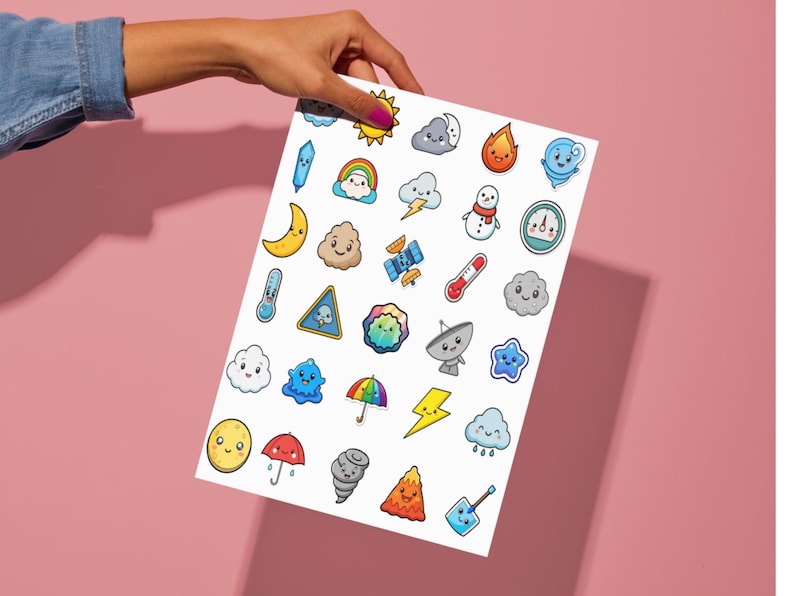 Kawaii Weather Stickers | Rainbow | Sun | Cloud Storm Planner Scrapbook ...