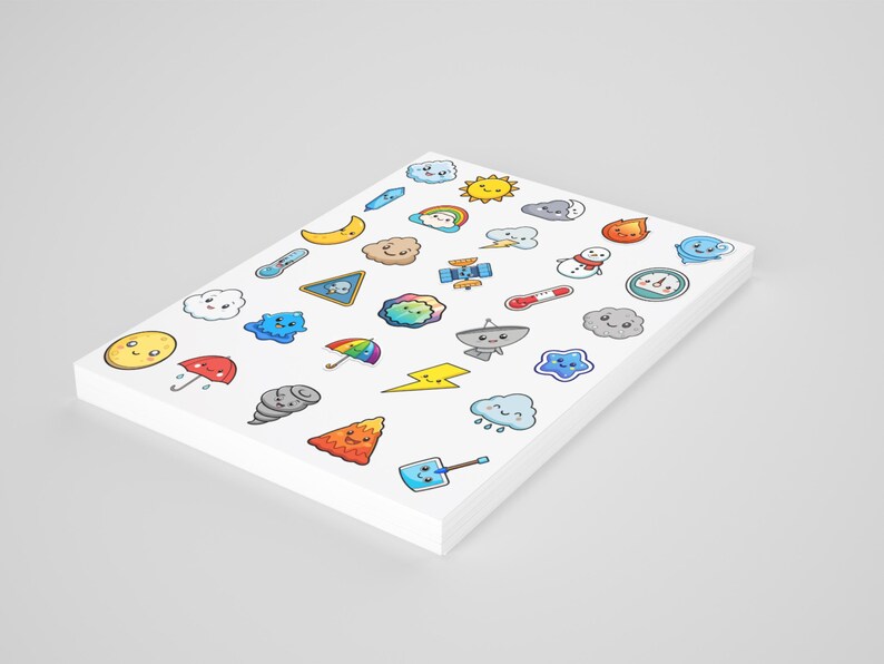 Kawaii Weather Stickers | Rainbow | Sun | Cloud Storm Planner Scrapbook ...