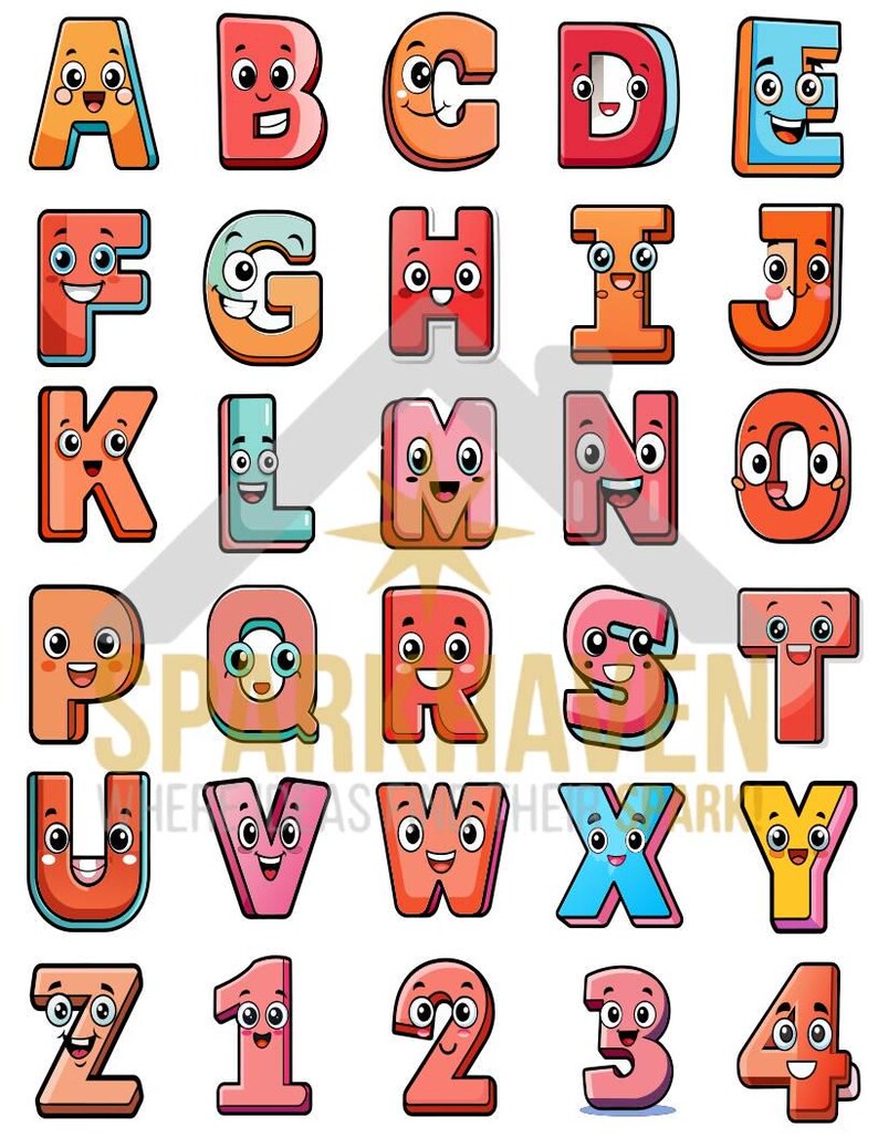 Kawaii Alphabet Stickers | ABC | 123 | Cute | Clipart SVG PNG Vector ...
