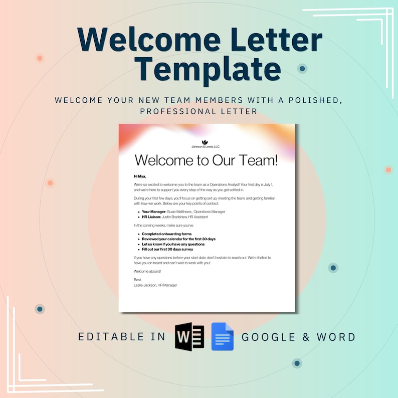 Welcome Letter Template – Editable New Hire Welcome Email & Printable ...