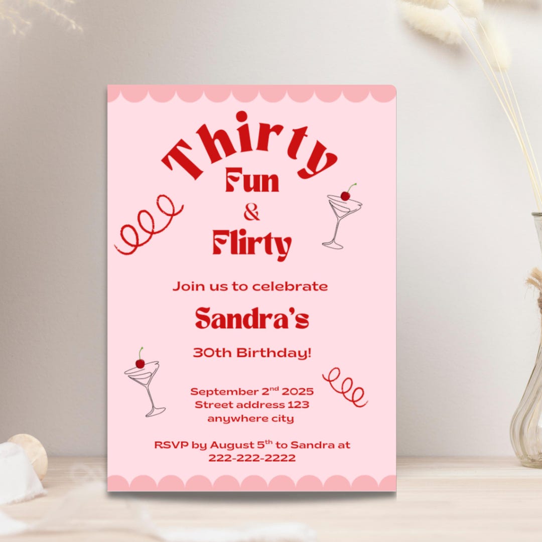 Thirty Fun & Flirty Birthday Invitation Template: Editable 30th Party ...