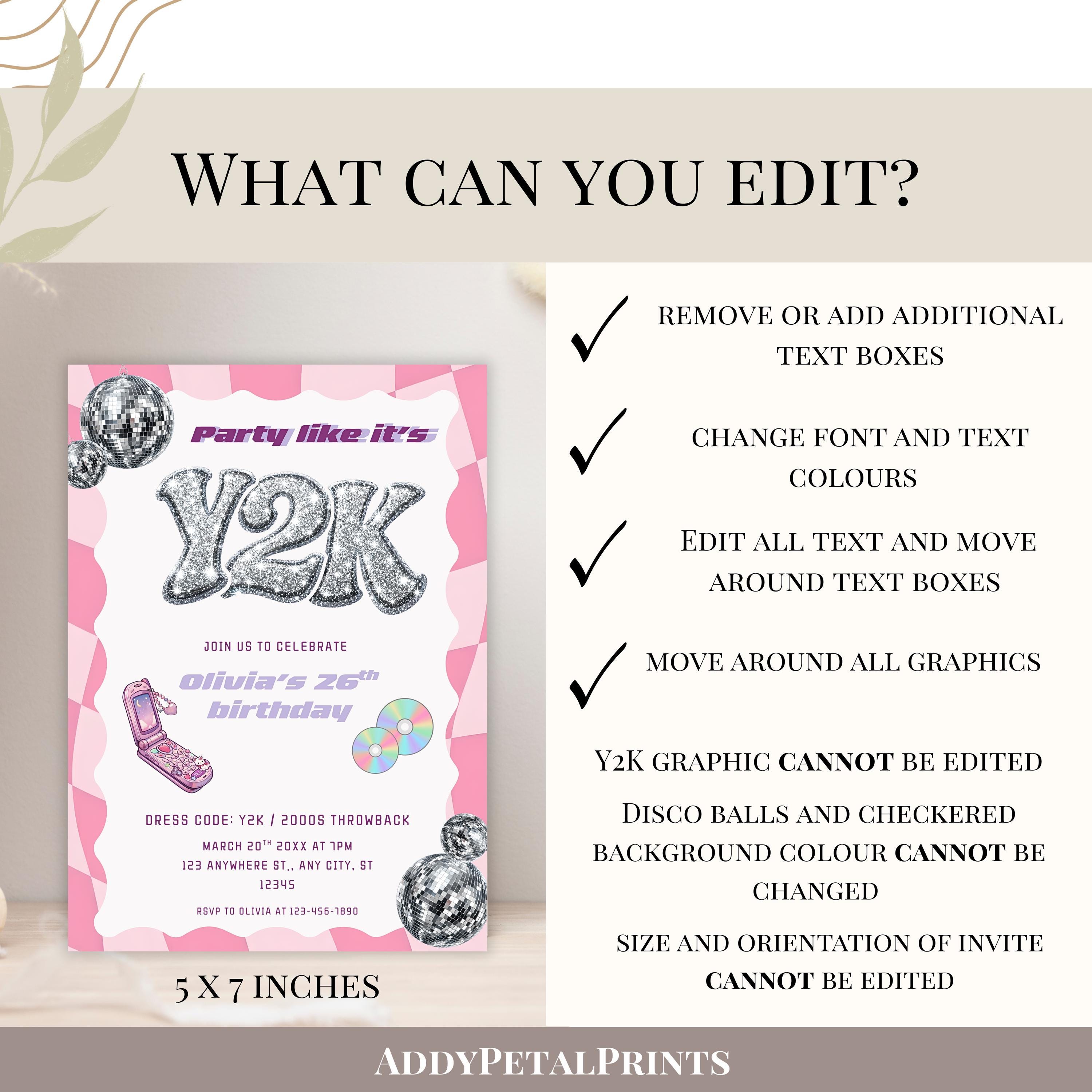Y2K 26th Birthday Invitation Template, Party Like It’s Y2K, 2000s ...