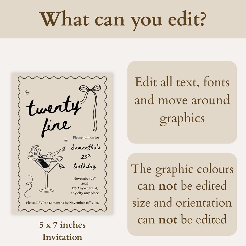 Twenty Fine Birthday Invitation Theme, Editable Digital Canva Template ...