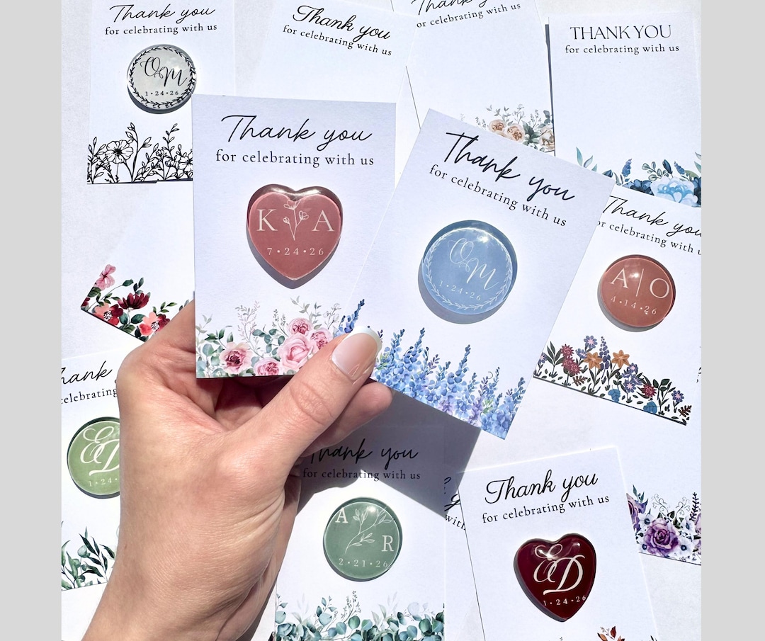 Personalized Glass Magnet Favors With Thank You Cards - Wedding, Party ...