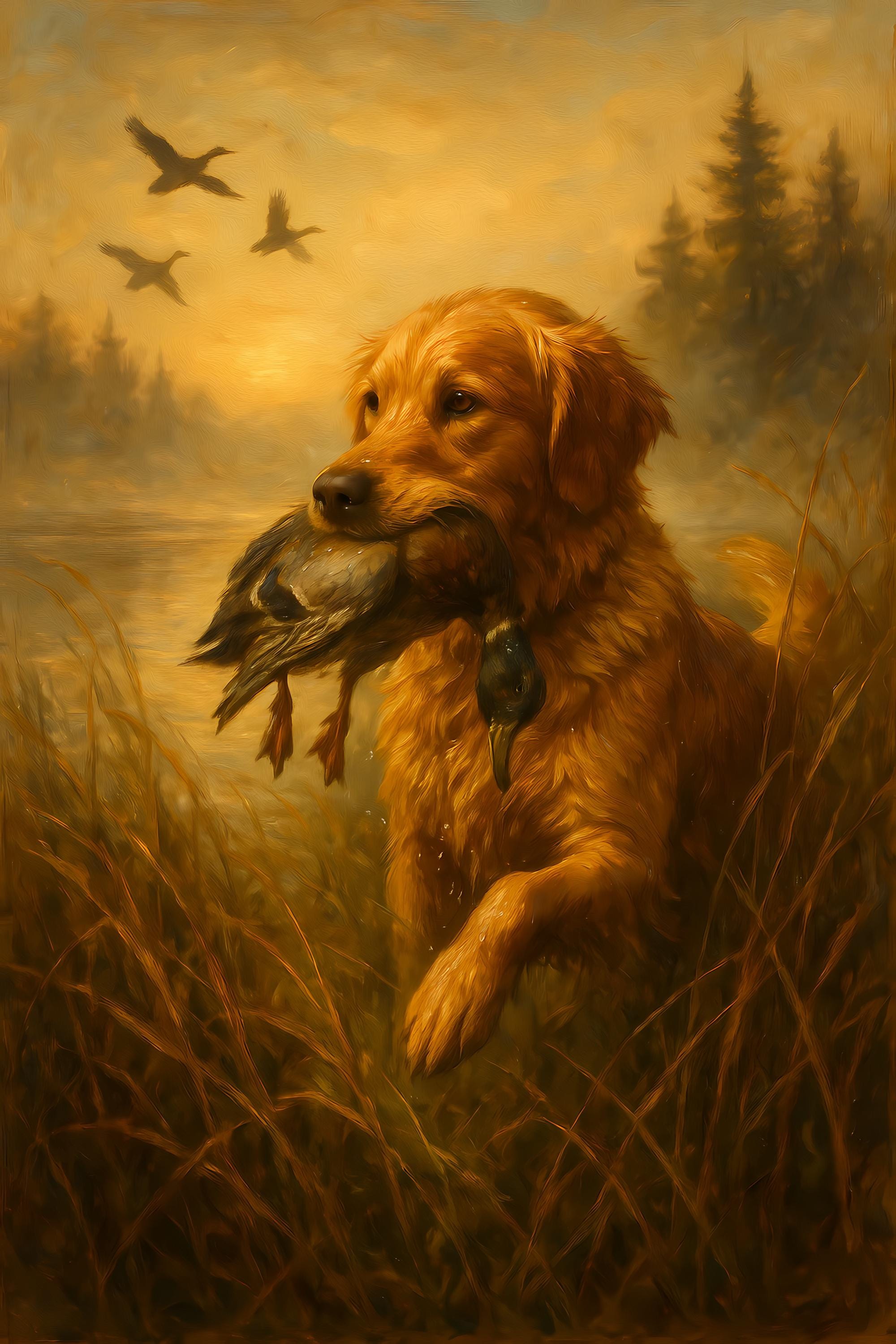 Golden Retriever Duck Hunting Print – Rustic Cabin Decor (digital ...