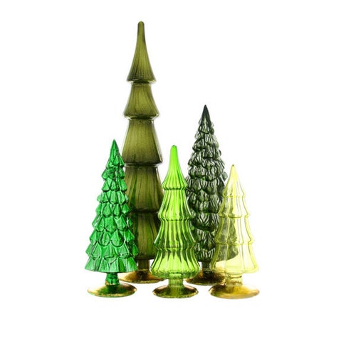 Large Glass Christmas Tree Set Teal 5 Pcs - Etsy