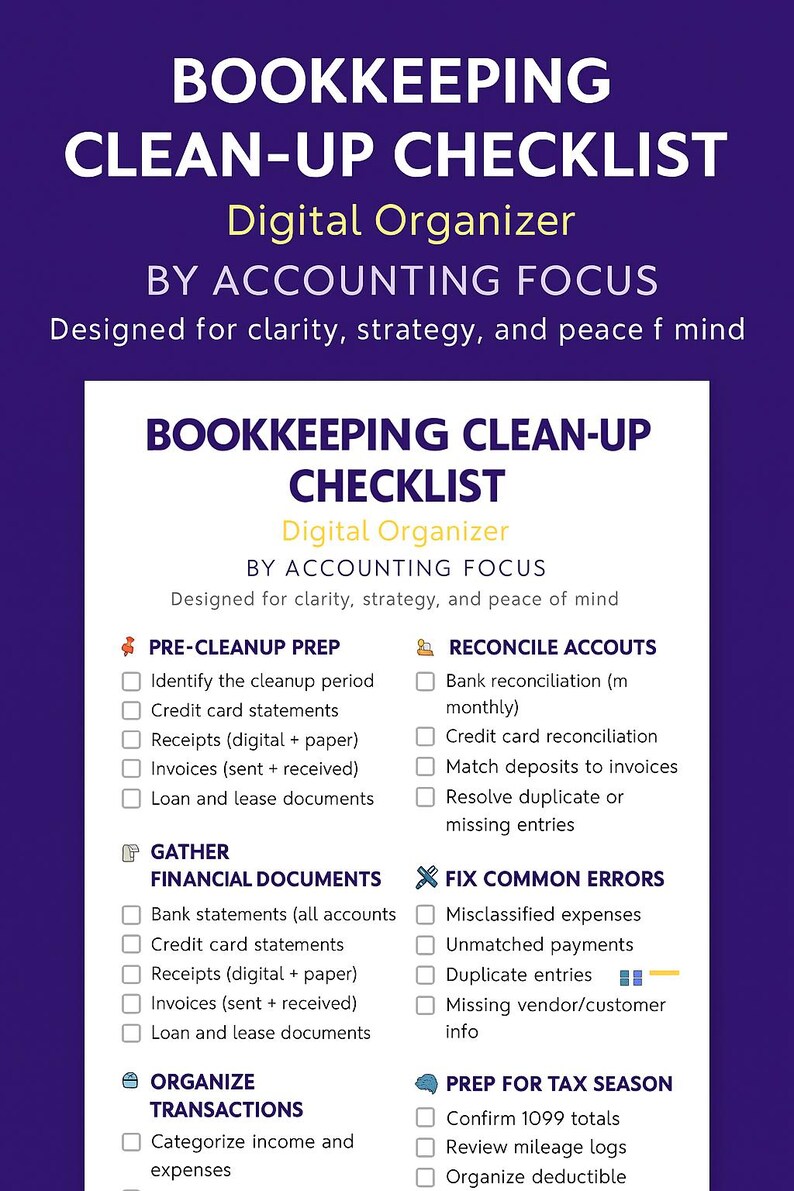 Bookkeeping Clean-up Checklist (digital Download), Organize Finances - Etsy