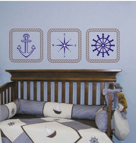 Nautical Wall Decals Rope Frames Anchor Compass Ships Helm | Etsy