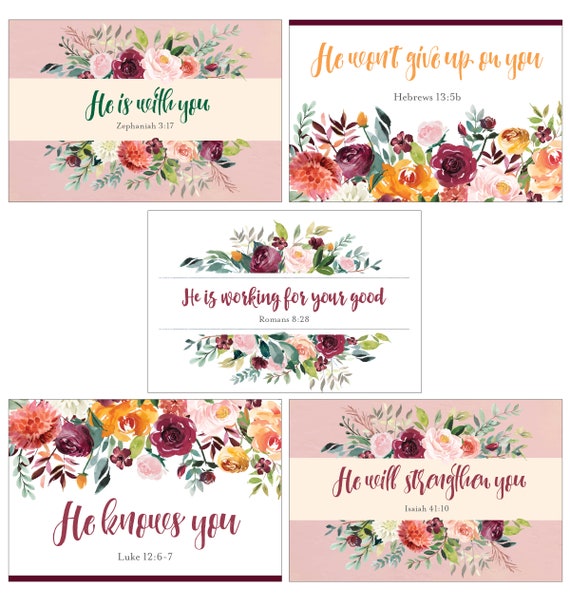 Floral Scripture Cards Horizontal Set | Etsy