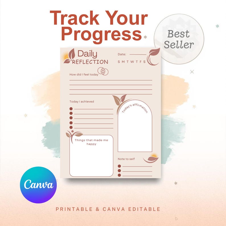 Self Care Journal 2025 | Daily Reflection & Mood Tracker (PDF) - Etsy