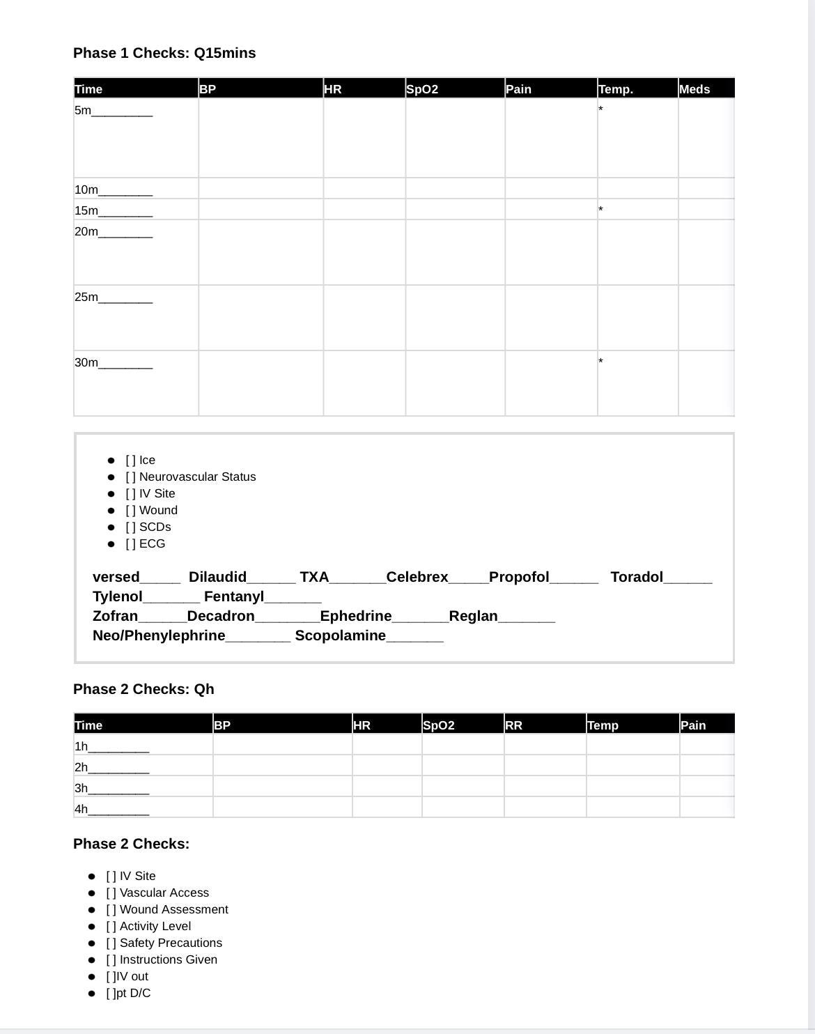 PACU Report, PACU Chart, Outpatient, Vitals, Aldrete Score, Nuring ...
