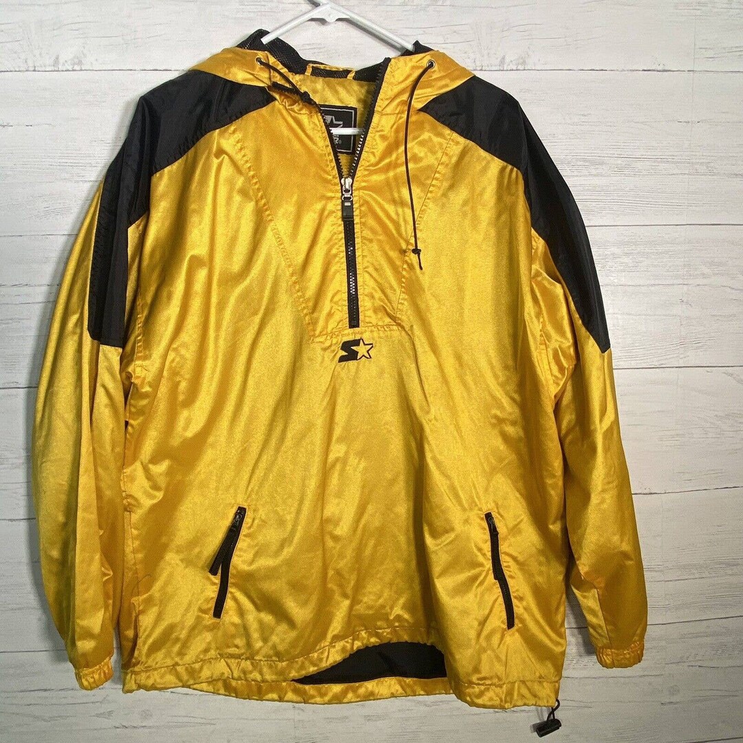 Vintage Starter Yellow Black Nylon 1/2 Zip Pullover Anorak Jacket Men’s ...