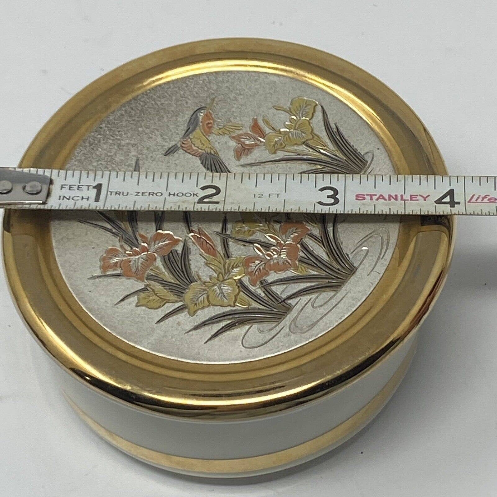 Vintage Art of Chokin Round Porcelain Trinket Box 24k Gold Trim Bird ...