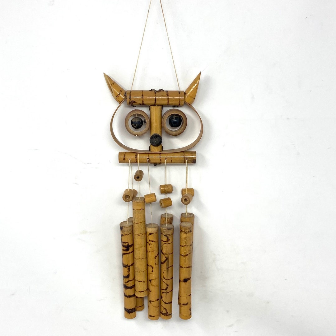 Vintage Bamboo OWL Hanging Wind Chimes Boho Decor Indoor Outdoor 10 MCM ...