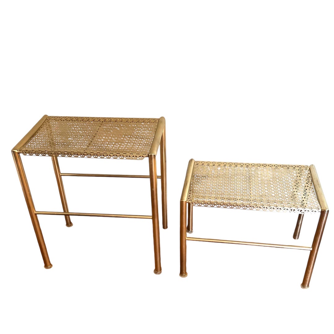 Vintage Mid Century Modern Gold Metal Mesh Tables Set 2 Inside Outside ...
