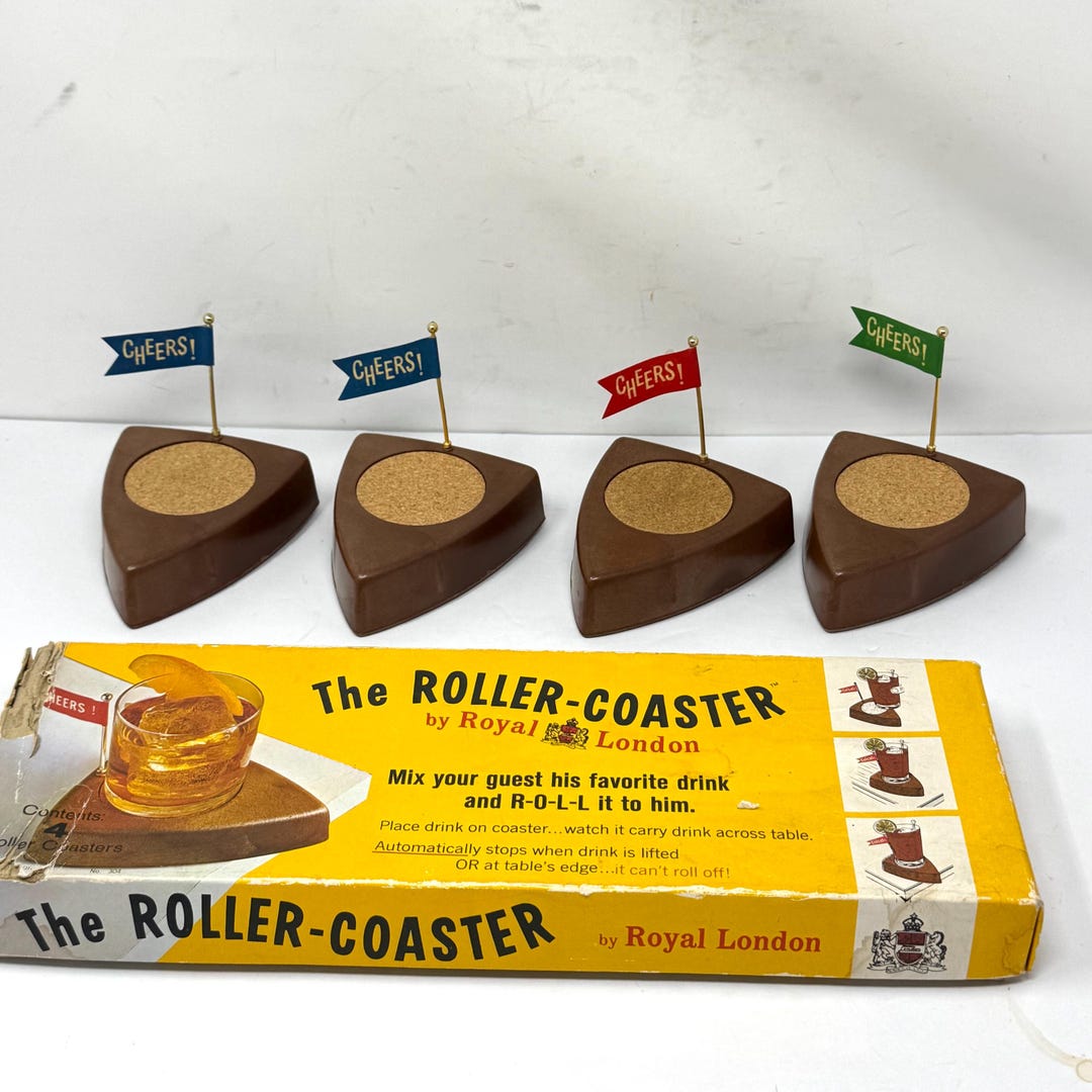 Vintage 1960s Roller Coaster Wind up Rolling Novelty Drink Coasters ...