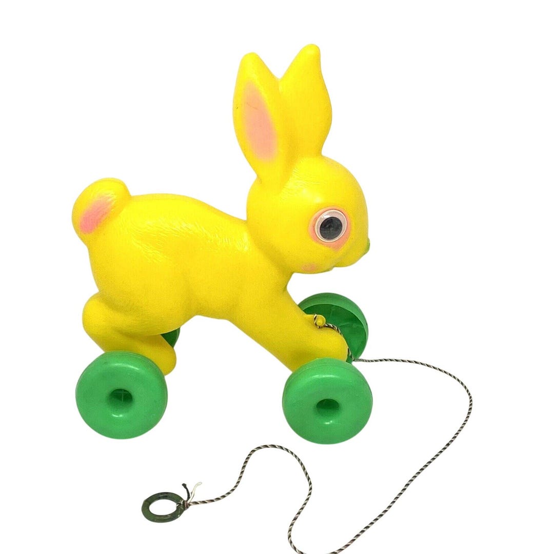 Vintage Empire Blowmold Yellow Bunny Rabbit Pull Toy 11 Googly Eyes ...