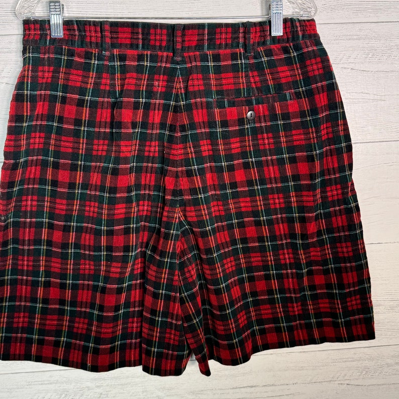 Vintage Red Tartan Plaid Corduroy Pleated Shorts High Waist Womens Size ...
