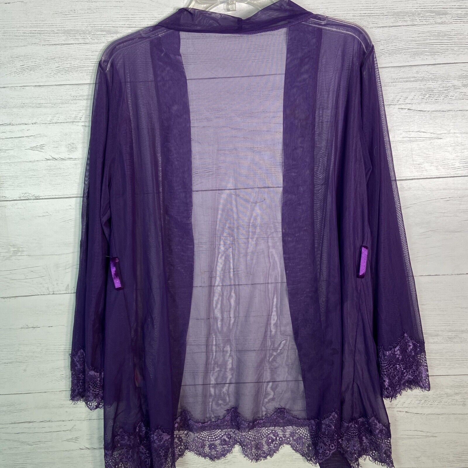 Vintage Shirley of Hollywood Purple Sheer Chiffon Short Robe Lace Trim ...