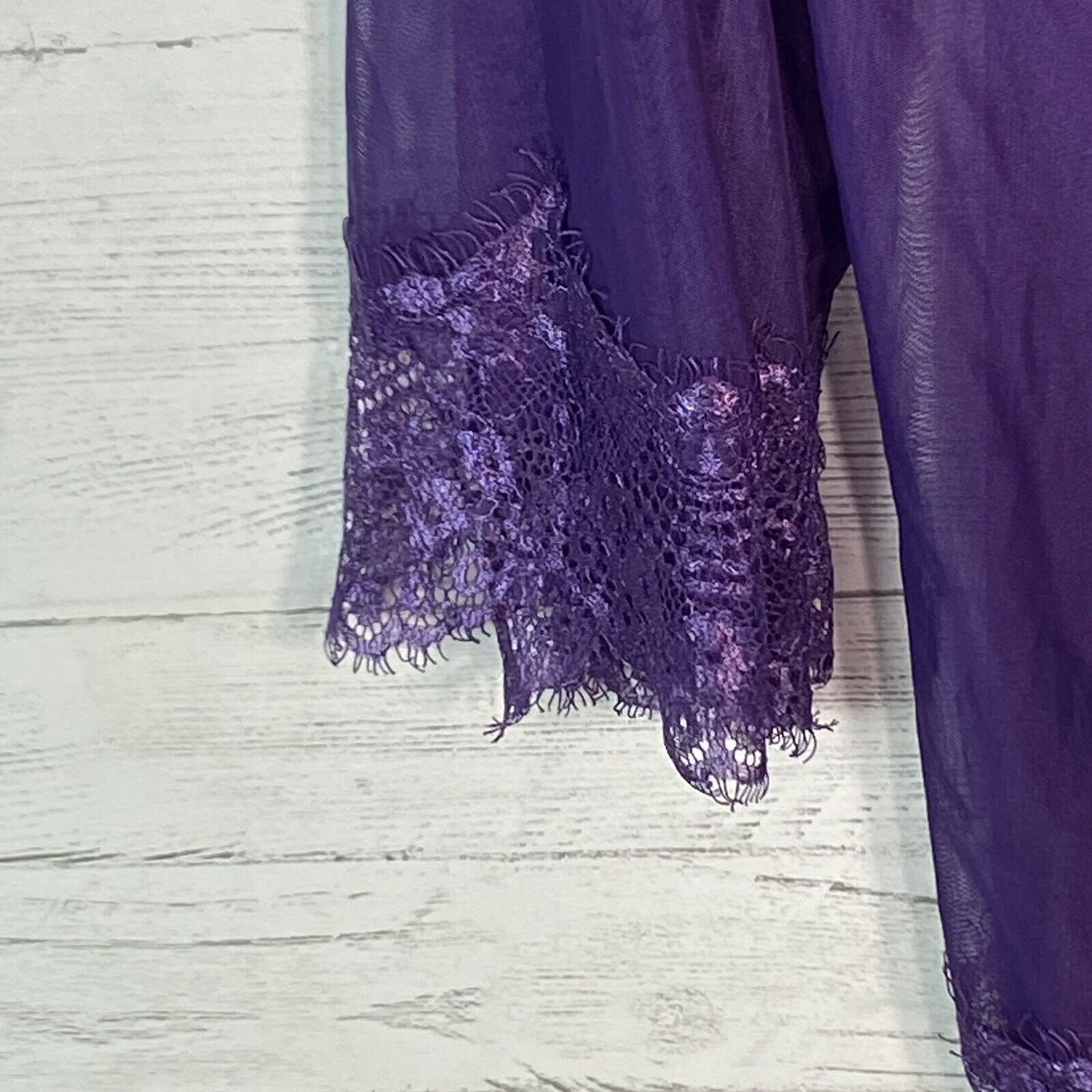 Vintage Shirley of Hollywood Purple Sheer Chiffon Short Robe Lace Trim ...