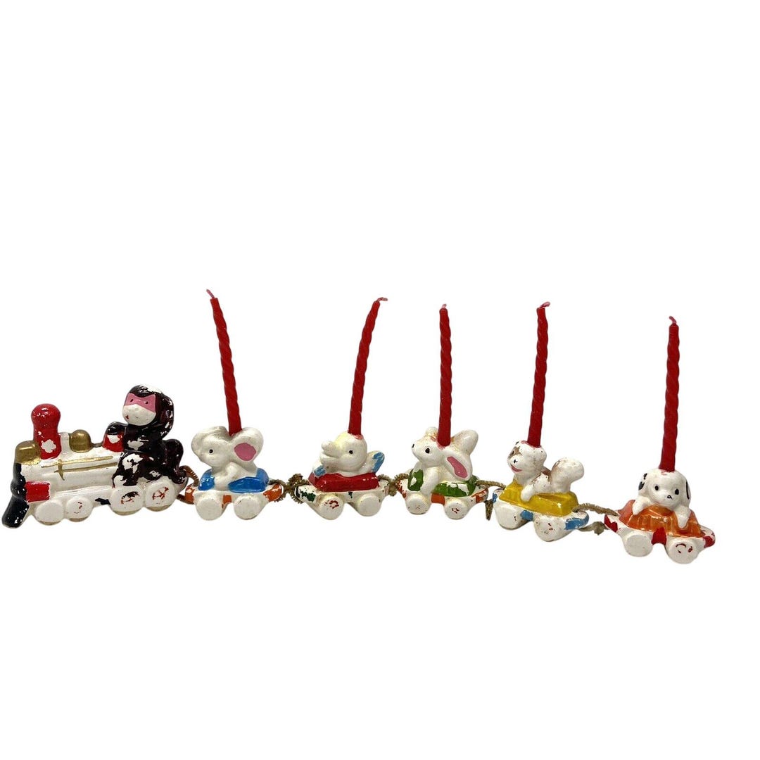 Vintage Ceramic Birthday Candle Train & Animals Cake Topper Made in ...