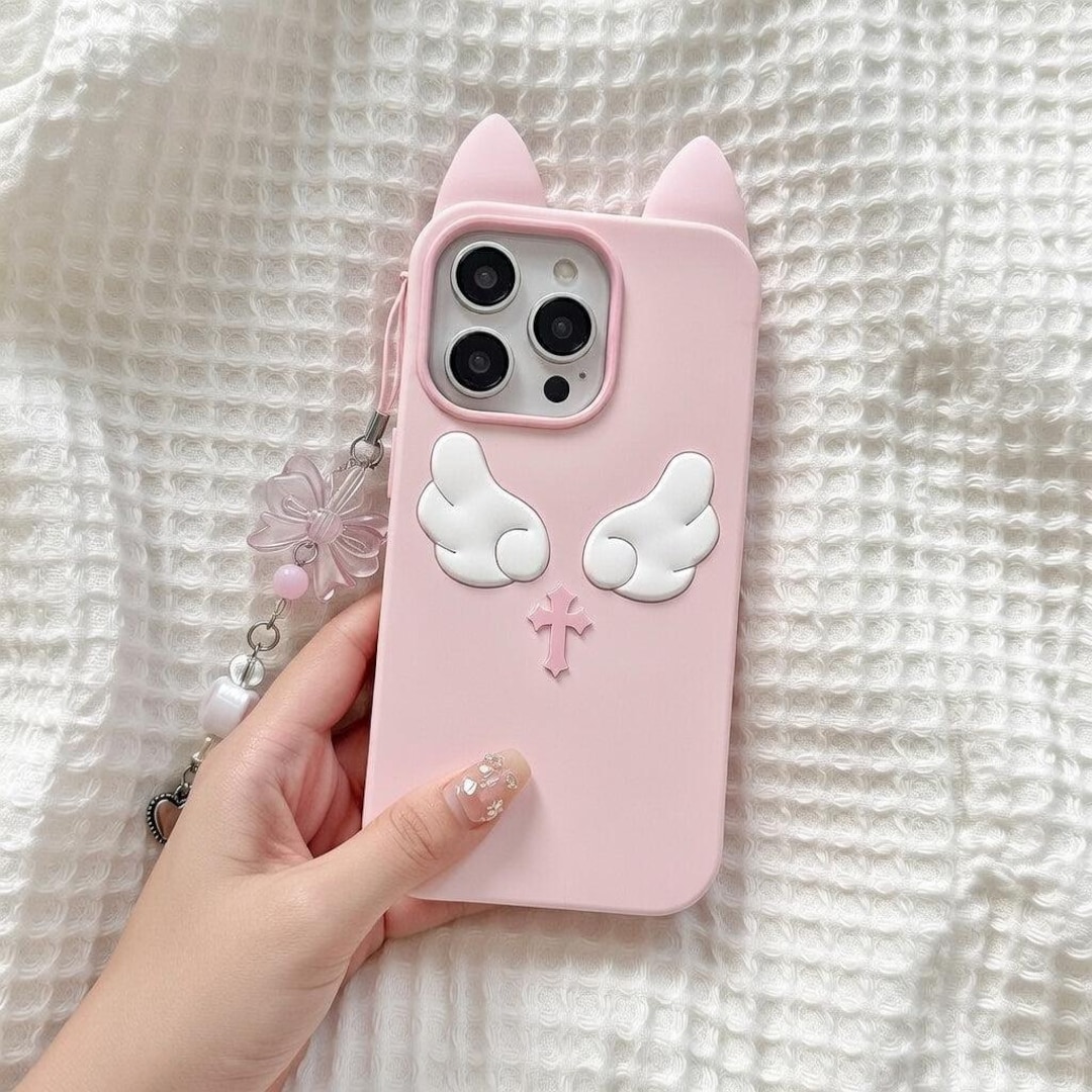 Kawaii Pink Cat Ear iPhone Case With Wings - Etsy