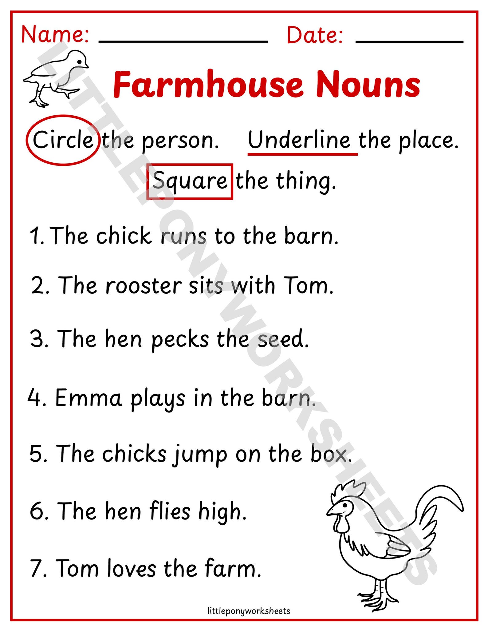 Farmhouse Nouns Worksheet PDF + PNG | Kids Grammar Printable | People ...