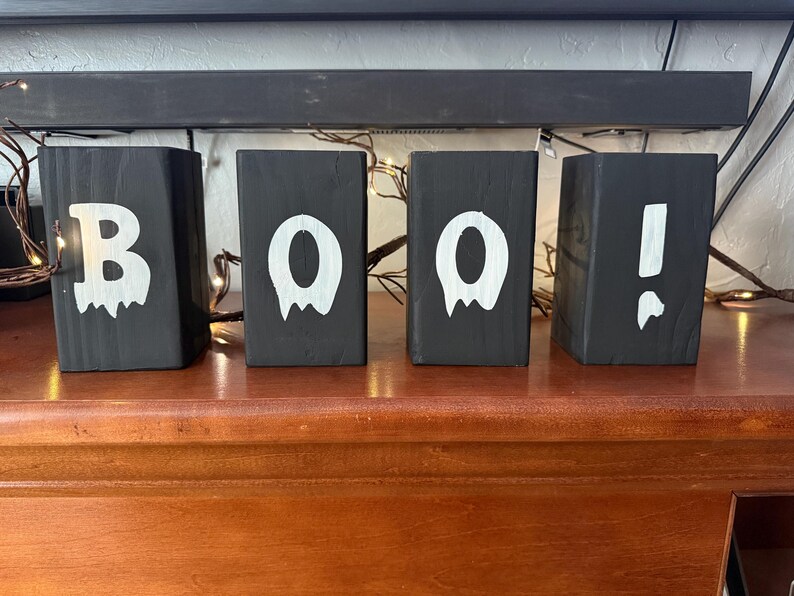 Hand Painted Wooden BOO Block Set: Rustic Farmhouse Halloween Decor - Etsy