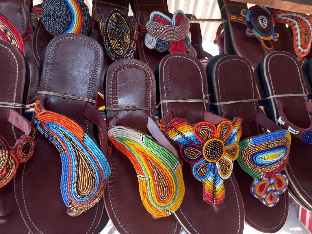 Assorted Handmade Maasai Beaded Leather Bulk Tribal Shoes for Boutiques ...