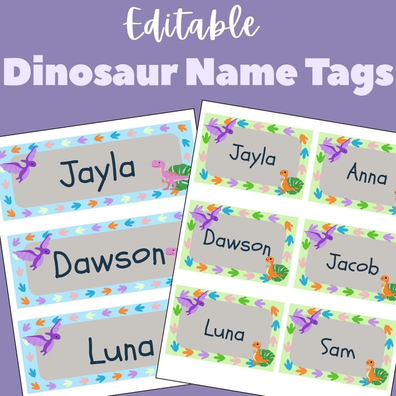 Editable Dinosaur Name Tags: Classroom Labels (PDF and PNG Files) - Etsy