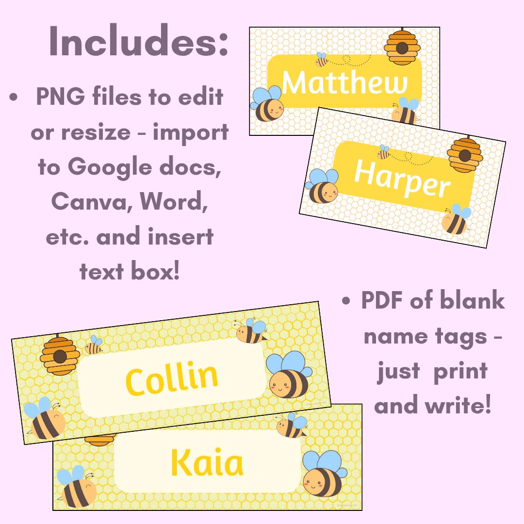 Editable Bee Name Tags | Bee Classroom Name Tags | Classroom Labels - Etsy
