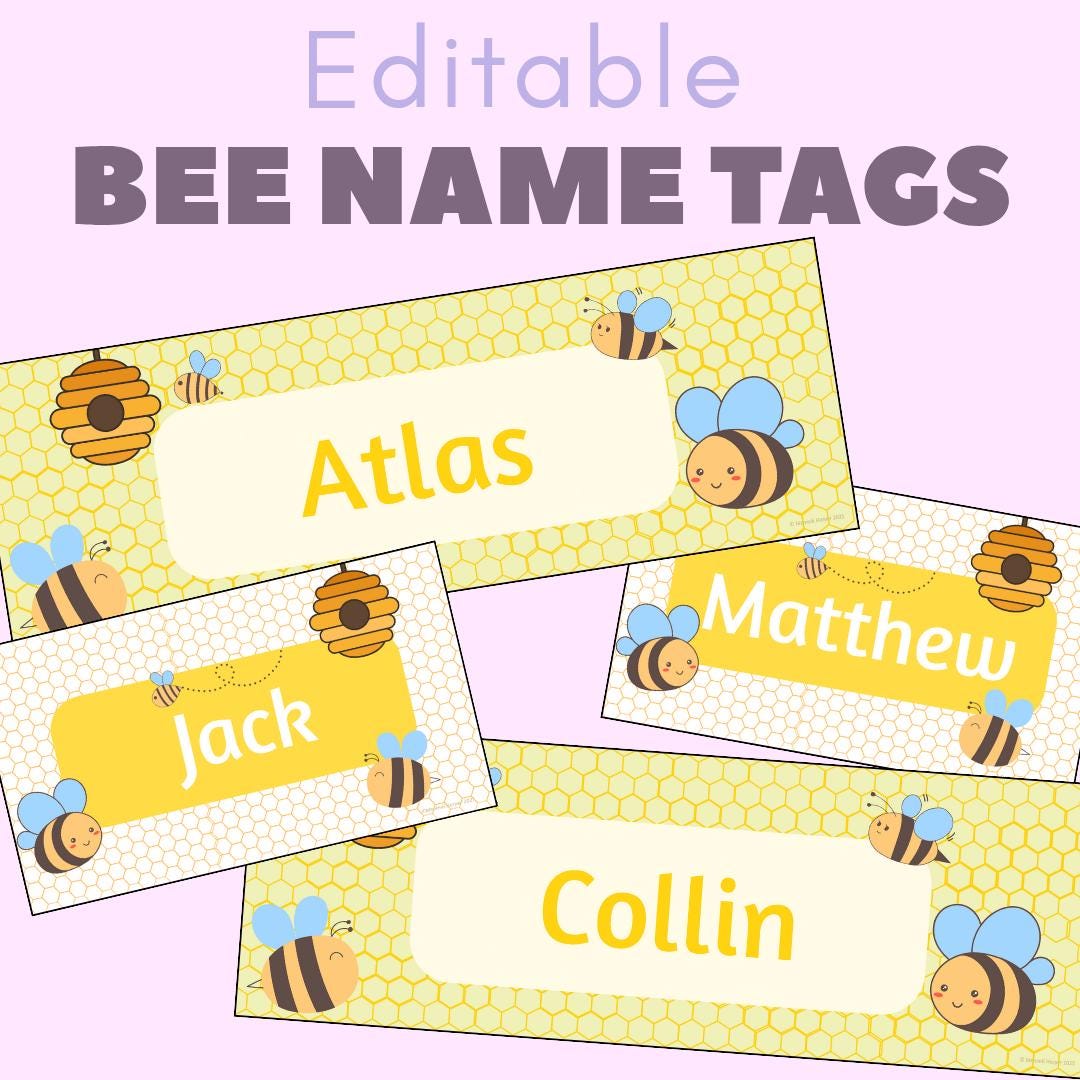 Editable Bee Name Tags | Bee Classroom Name Tags | Classroom Labels - Etsy