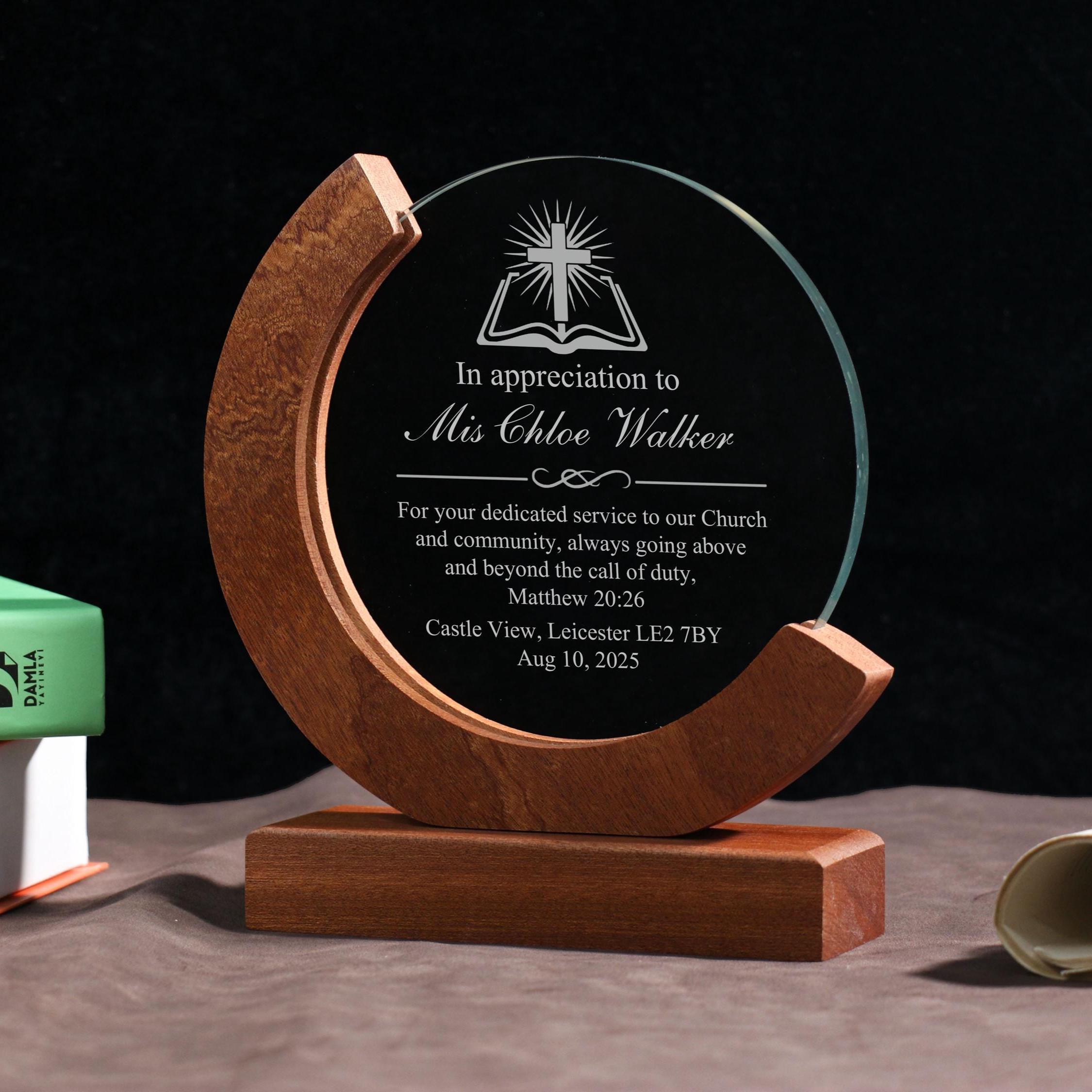 Christian Crystal Trophy, Personalized Religious Award, Custom Engraved ...