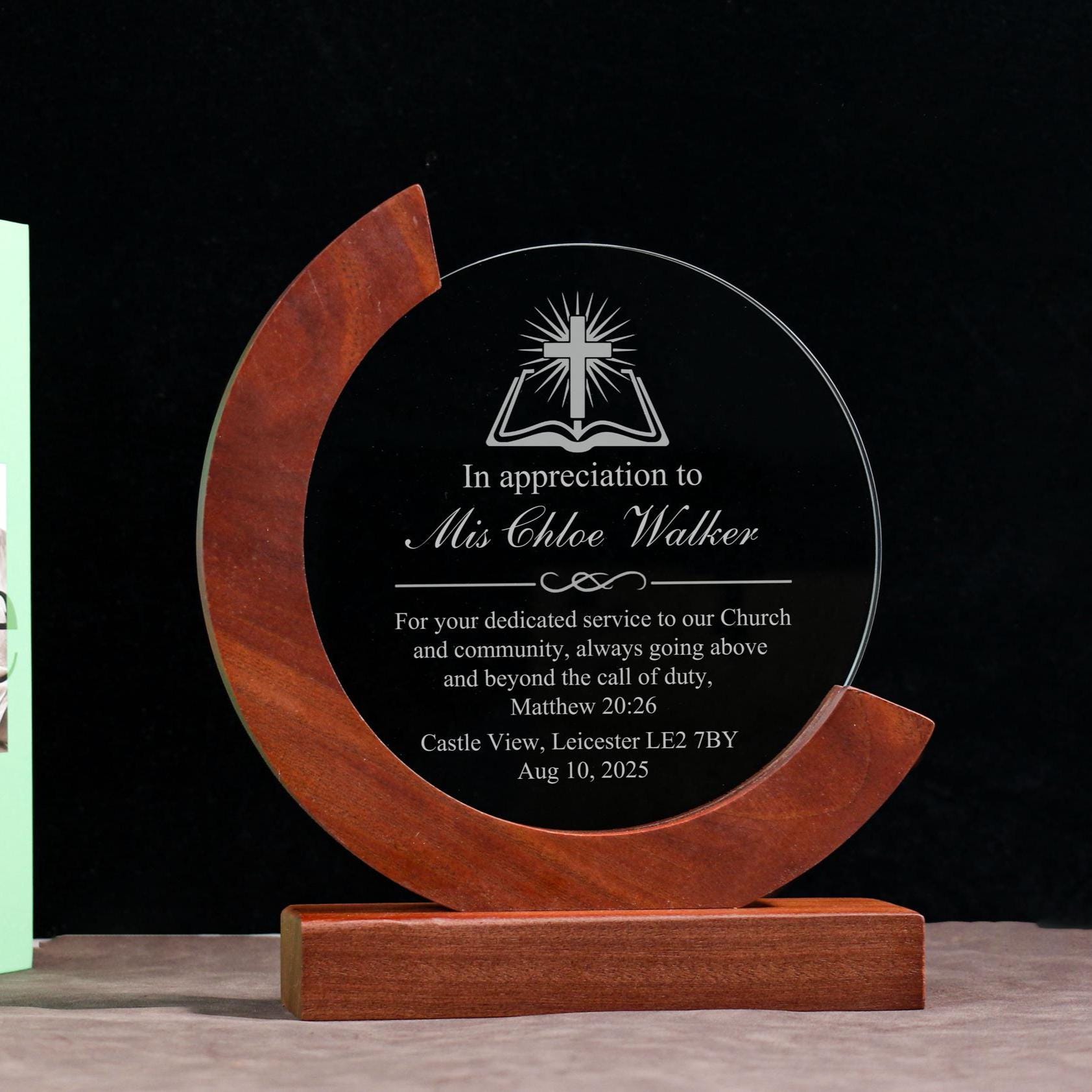 Christian Crystal Trophy, Personalized Religious Award, Custom Engraved ...