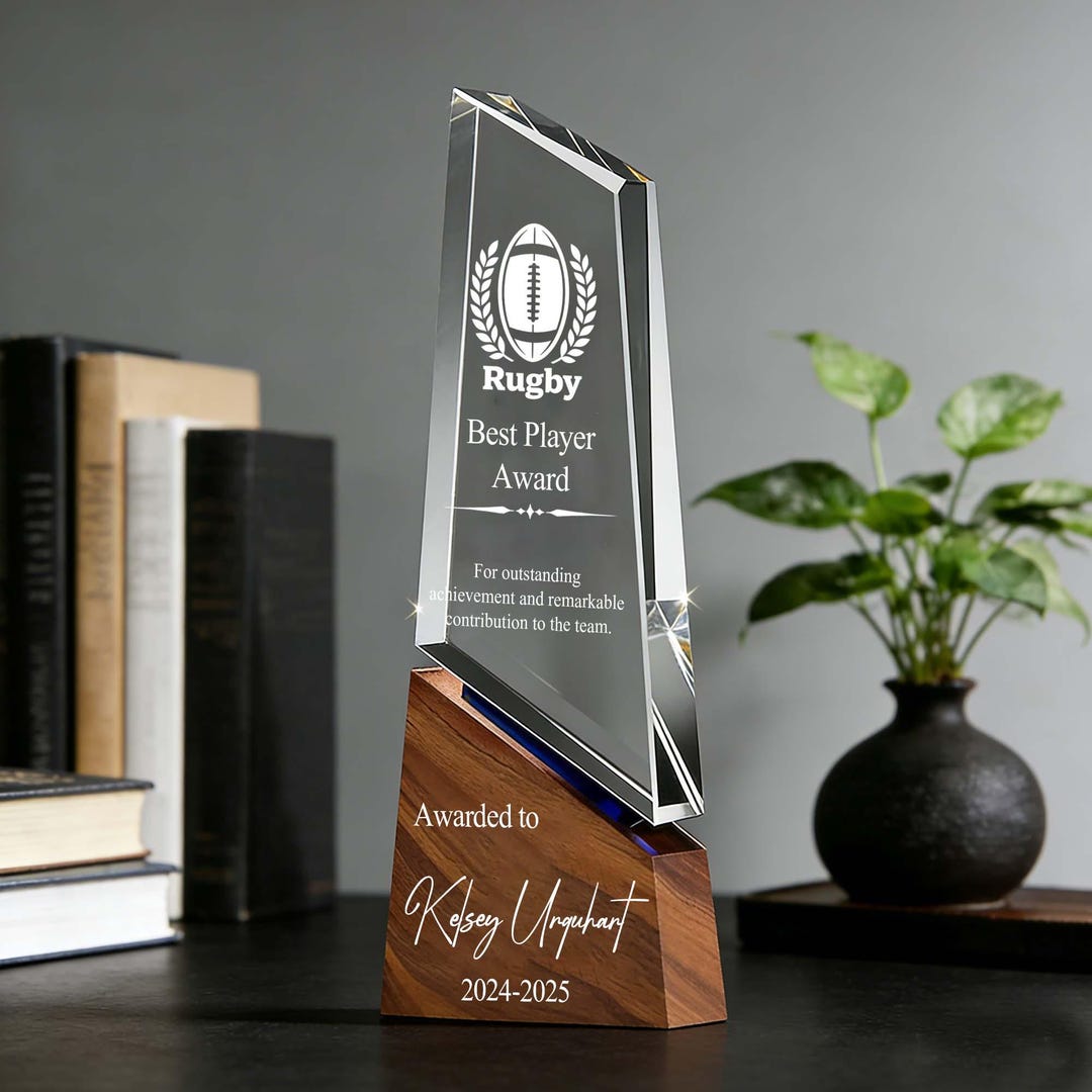 Personalized Rugby MVP Trophy – Custom Engraved Crystal Football Award ...