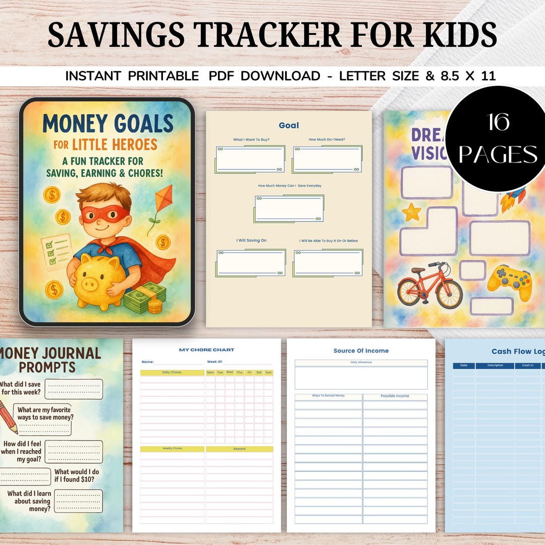 Kids Savings Tracker Printable: Fun Money Saving Chart (instant ...