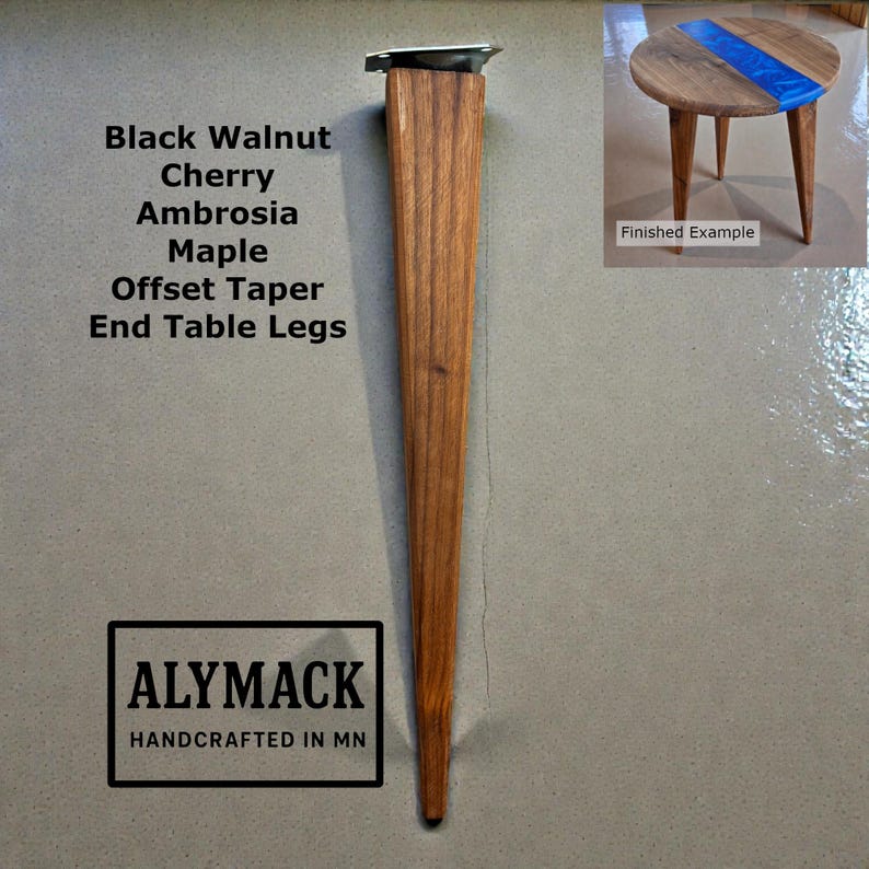 Tapered Offset Table Legs | Solid Walnut, Cherry, Maple | Mid-century ...
