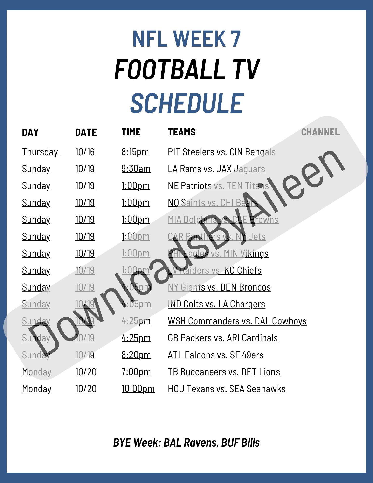 NFL Regular Season Schedule - Etsy