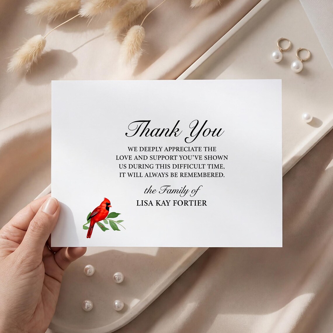 Personalized Cardinal Funeral Thank You Card | Memorial Bereavement ...