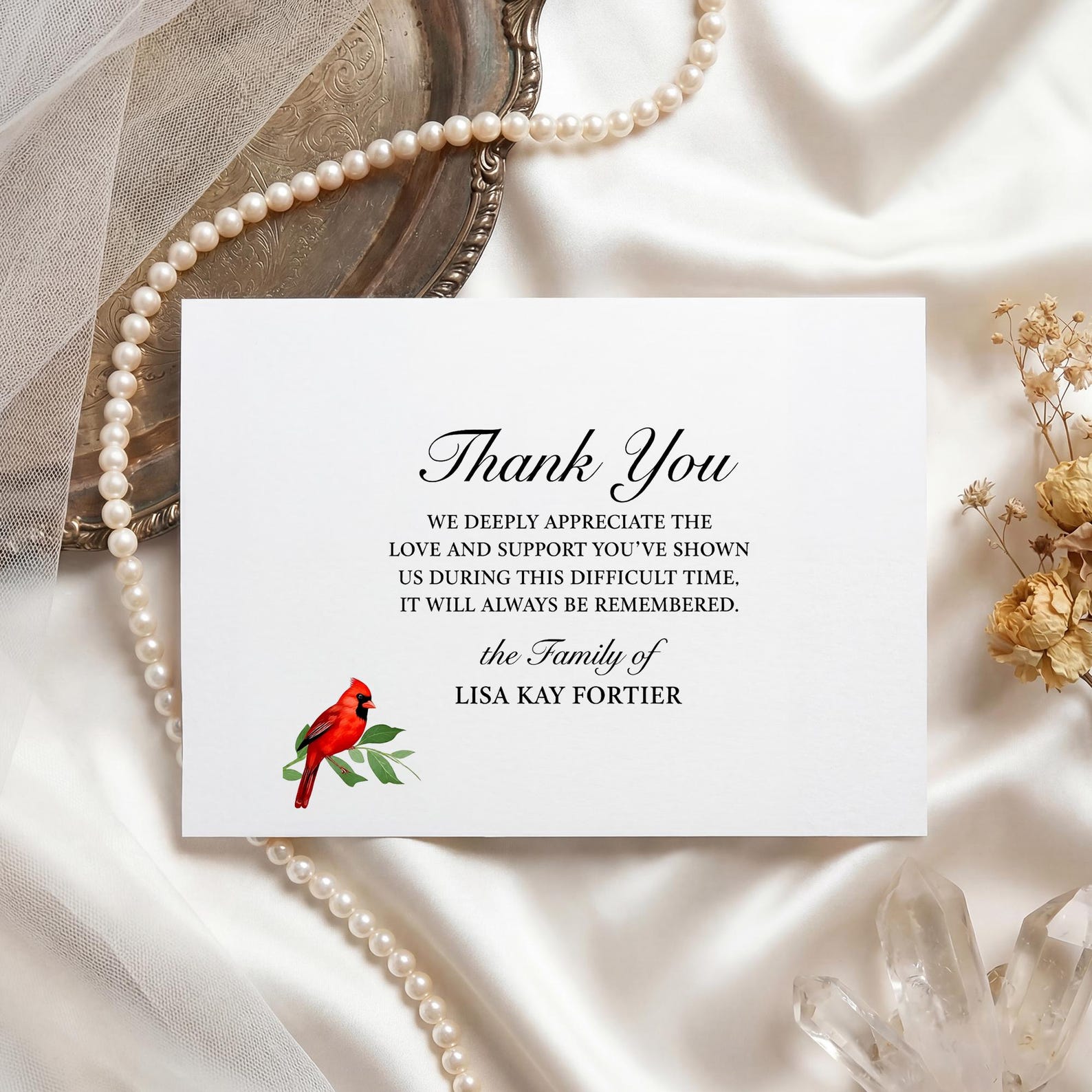 Personalized Cardinal Funeral Thank You Card | Memorial Bereavement ...