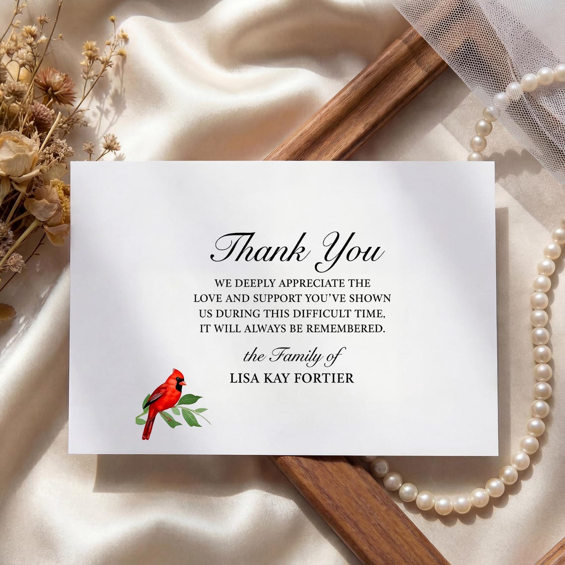 Personalized Cardinal Funeral Thank You Card | Memorial Bereavement ...