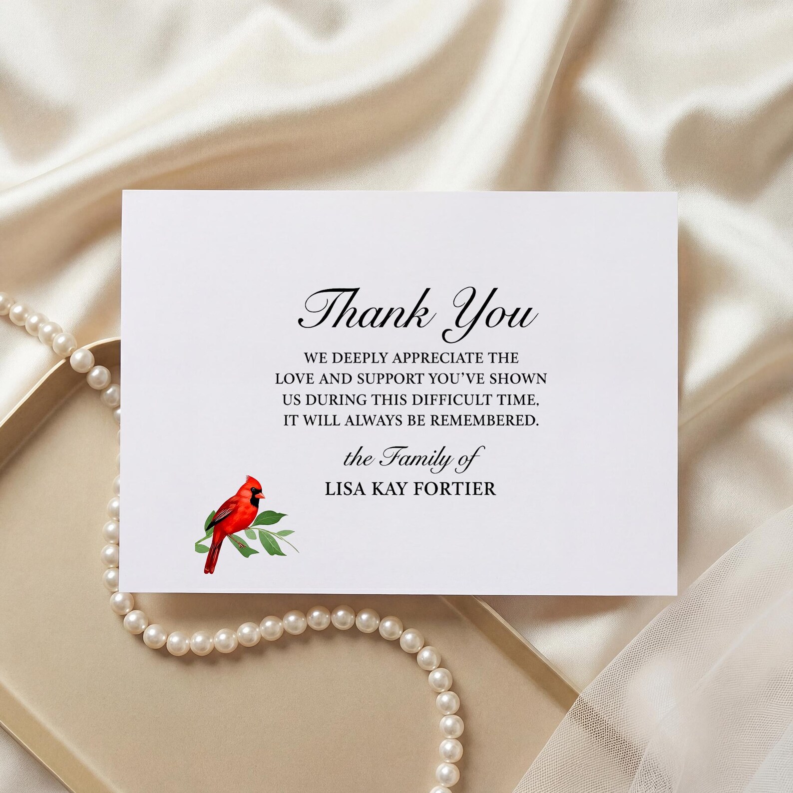 Personalized Cardinal Funeral Thank You Card | Memorial Bereavement ...