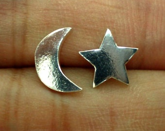 Half Moon and Star Ring in Sterling Silver cosmic ring | Etsy