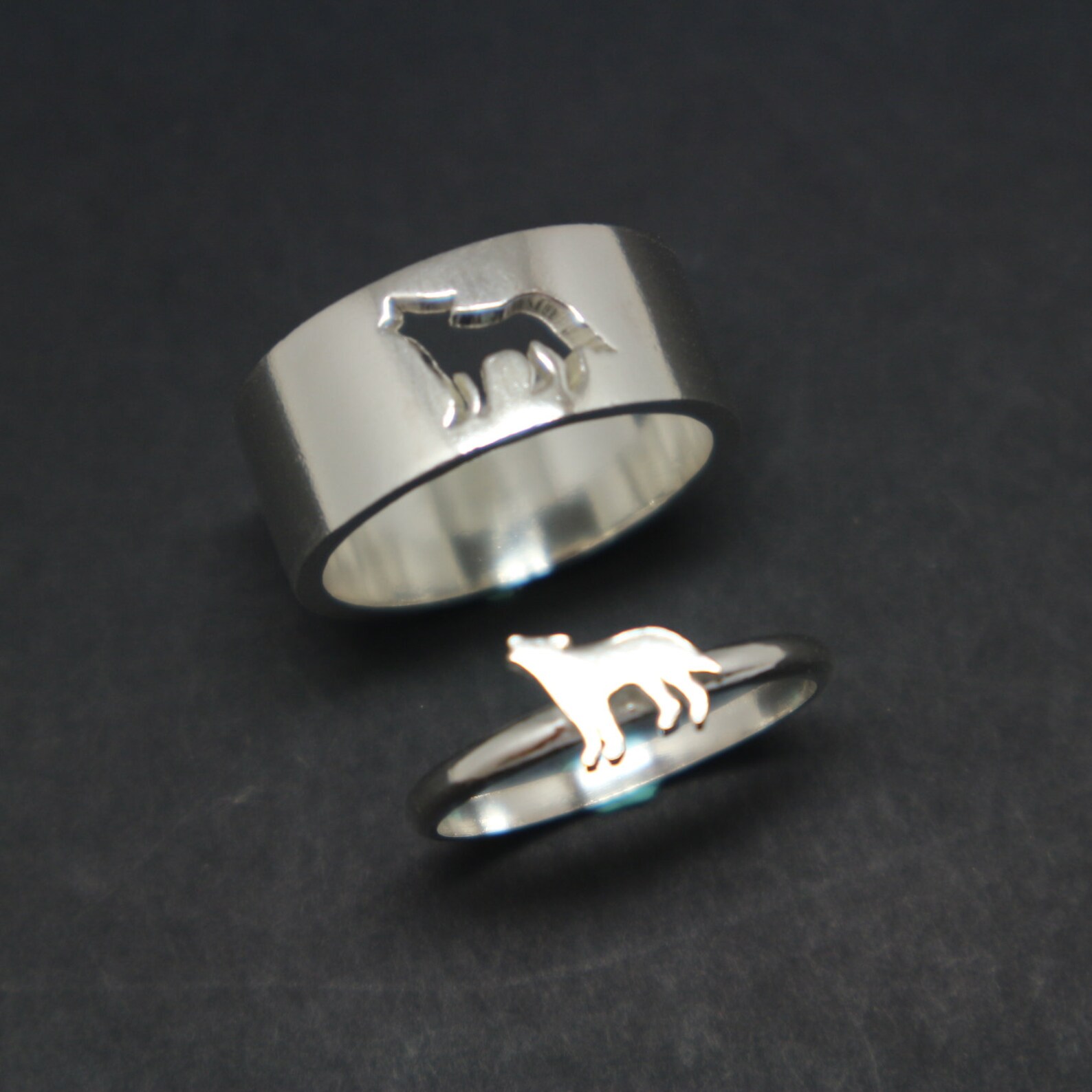 Wolf Couple Set Promise Ring Wolf Jewelry His and Her Wolf - Etsy