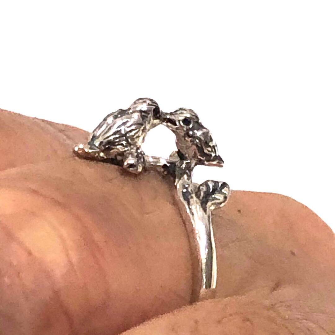 Silver Bird Kissing Ring - Oxidized Unique Bird Boho Fashion Gifts for ...