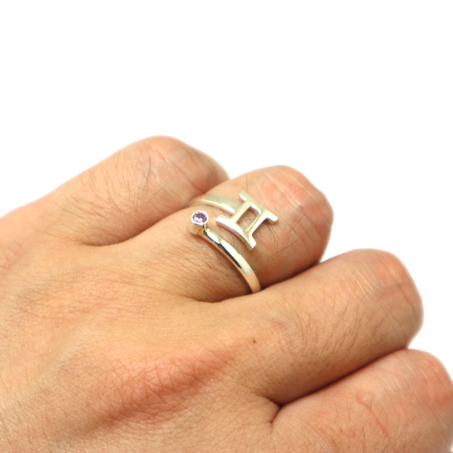 Silver Zodiac Ring With Birthstone Stacking Horoscope Sign - Etsy