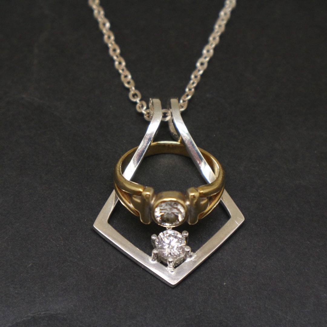 Silver Ring Holder Necklace With Clear Stone - Wedding and Engagement ...