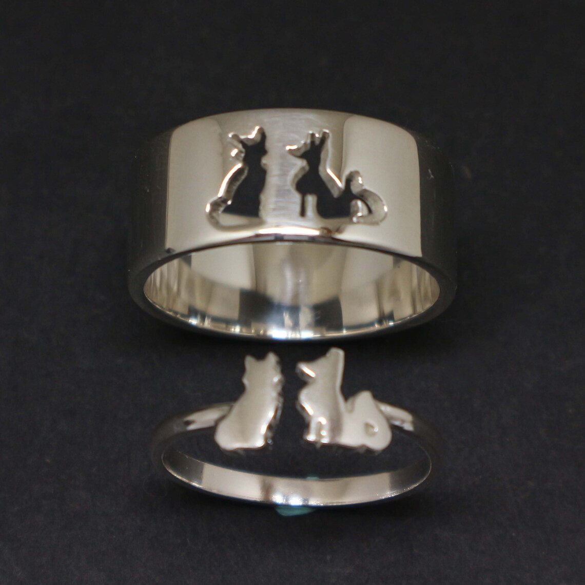 Fox Kissing Matching Ring for Couple Fox Jewelry His and - Etsy