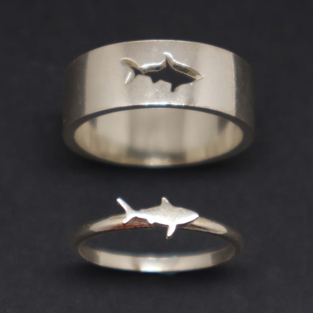 Shark Couple Promise Ring Set - Shark Jewelry, Shark Ring, Alternative ...