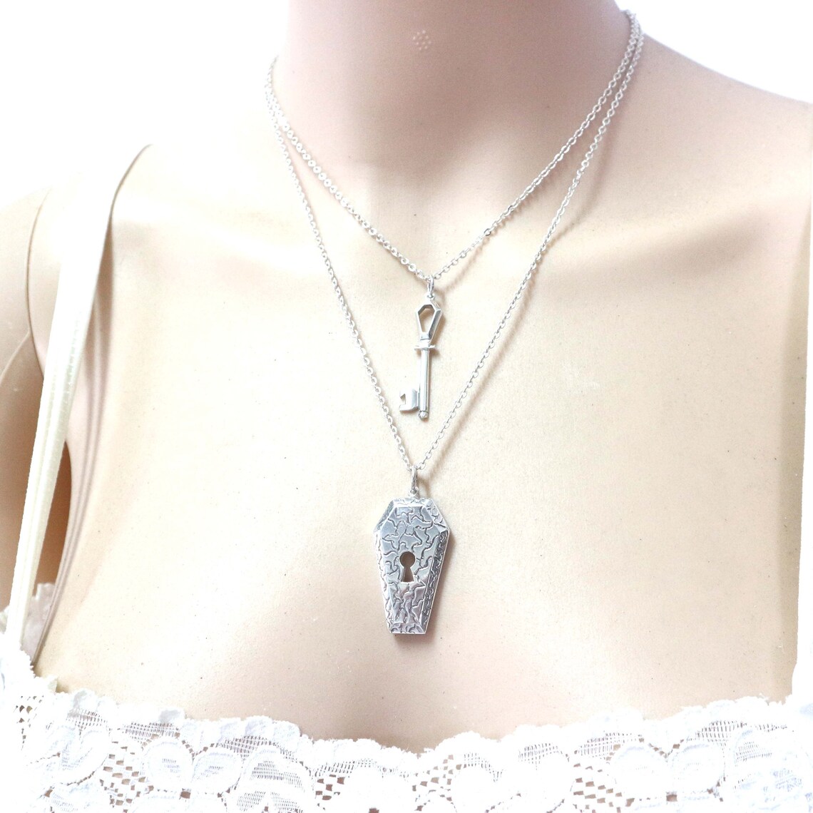Silver Coffin Key Lock Necklaces Matching Couple Necklace - Etsy